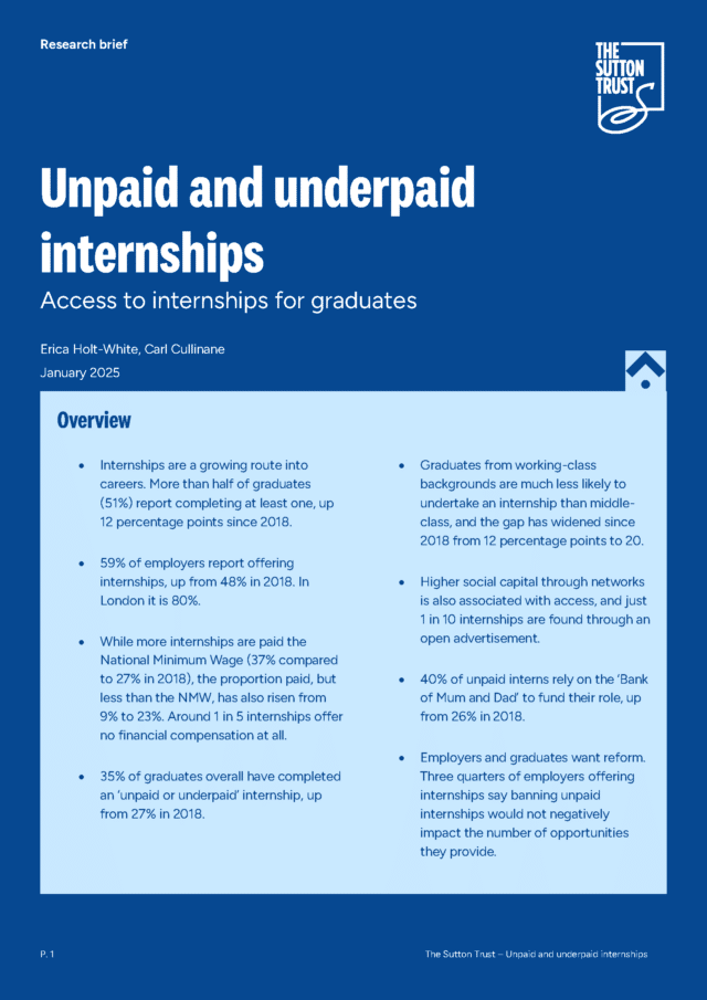 Unpaid and Underpaid Internships - The Sutton Trust